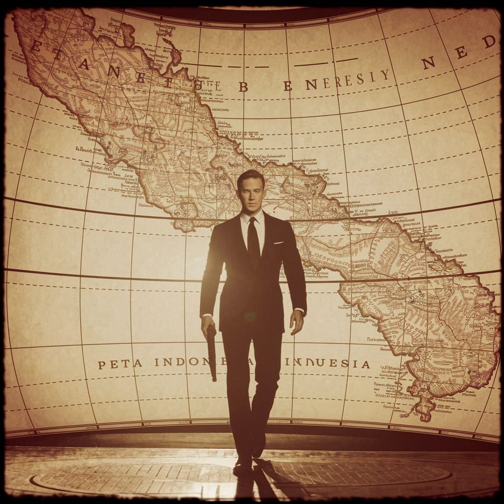 James Bond 007 Stands Against Indonesian Map in Ci... - AI Art