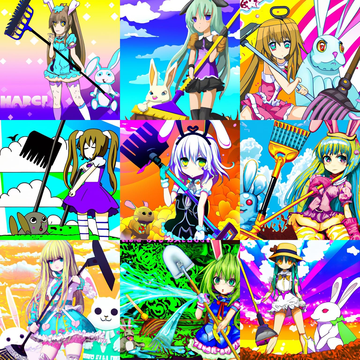 Melting anime bunny holding rake anime girl with a rake manga cover ...