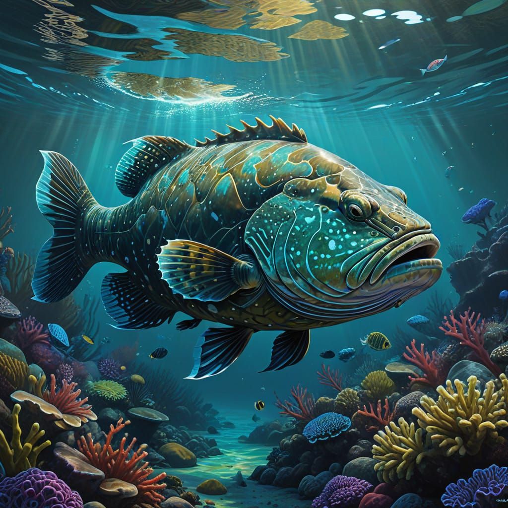 Surreal Goliath Grouper in Dreamlike Abstract Frac... - AI Art
