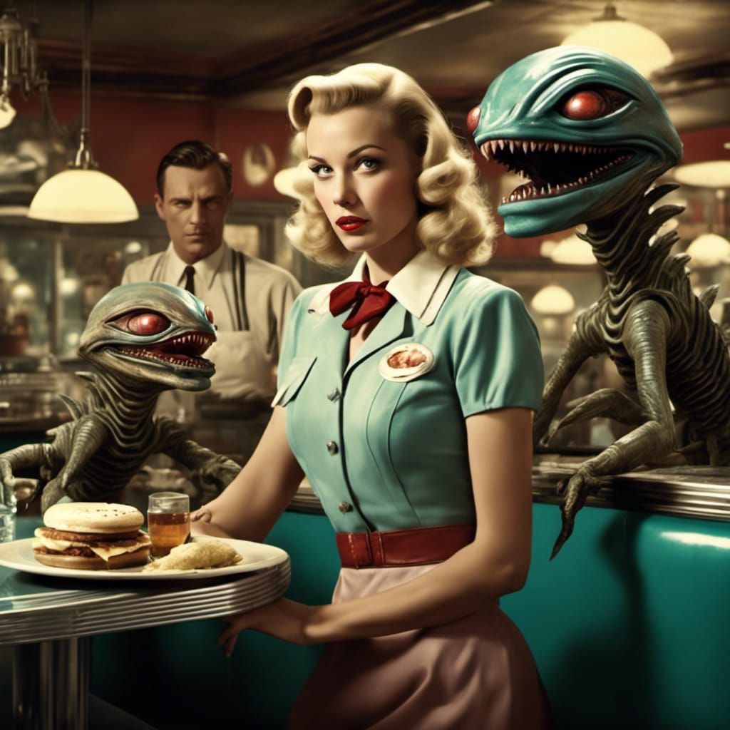 1940's Diner Series: Aliens - AI Generated Artwork - NightCafe Creator