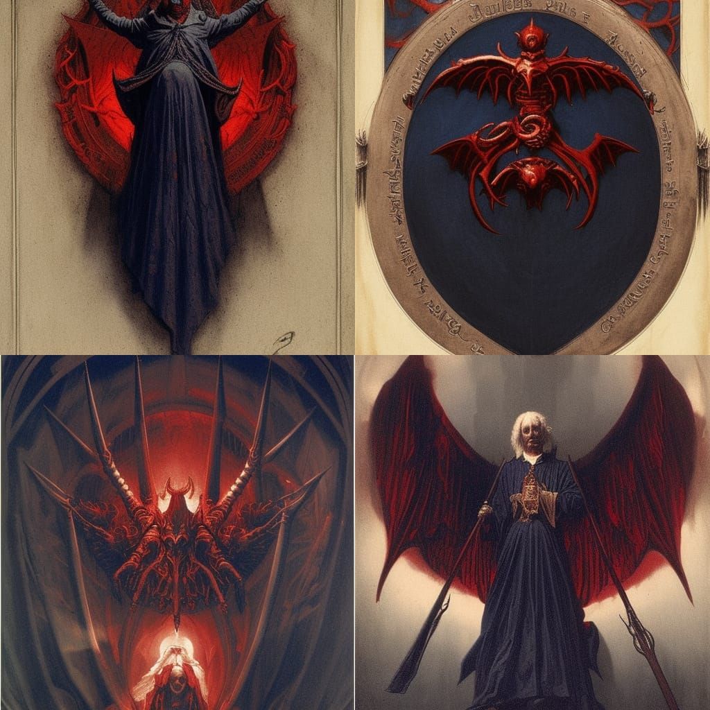 the devils Aces. coat of arms. navy blue with dark red gothic - AI ...