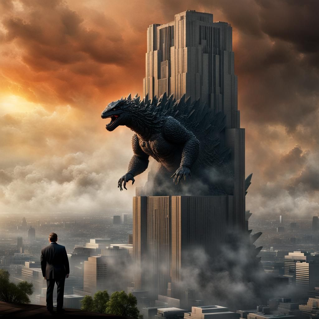 Godzilla climbing Frank Lloyd Wright’s Price Tower in Bartlesville ...