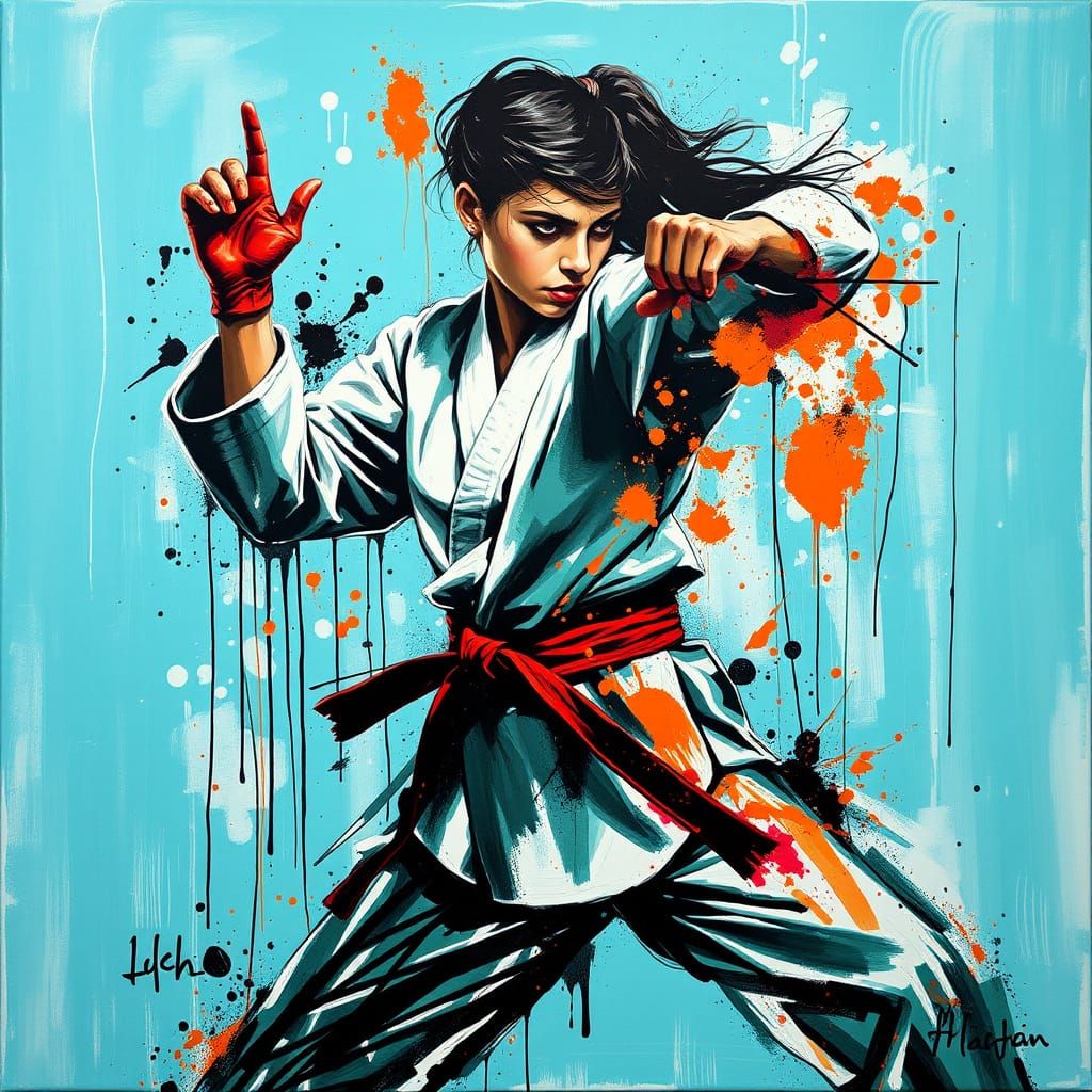 Abstract Karate Fighter in Turquoise - AI Art