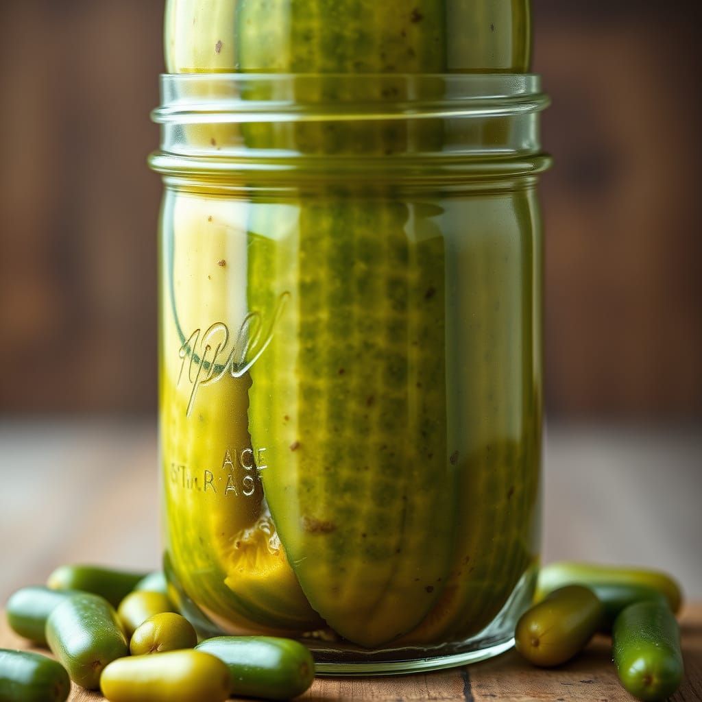 A gigantic pickle too big for a glass canning jar