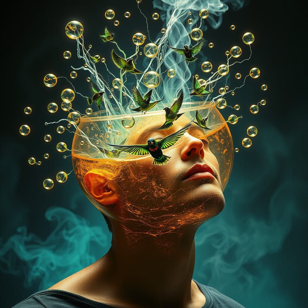 Thoughts - Surreal Hyperrealistic Splashes of Golden Light a...