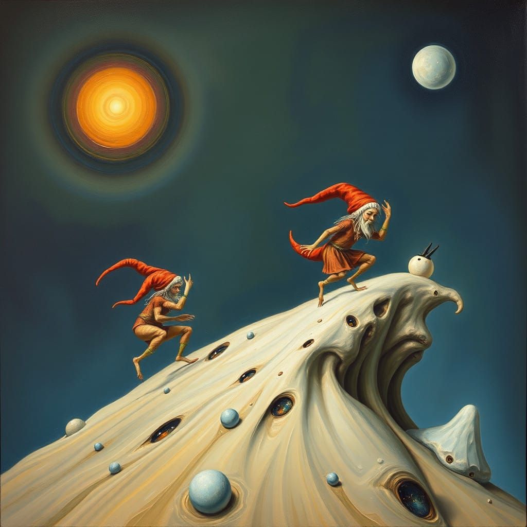 Surreal Elves Roll Down a Melting Landscape - AI Art