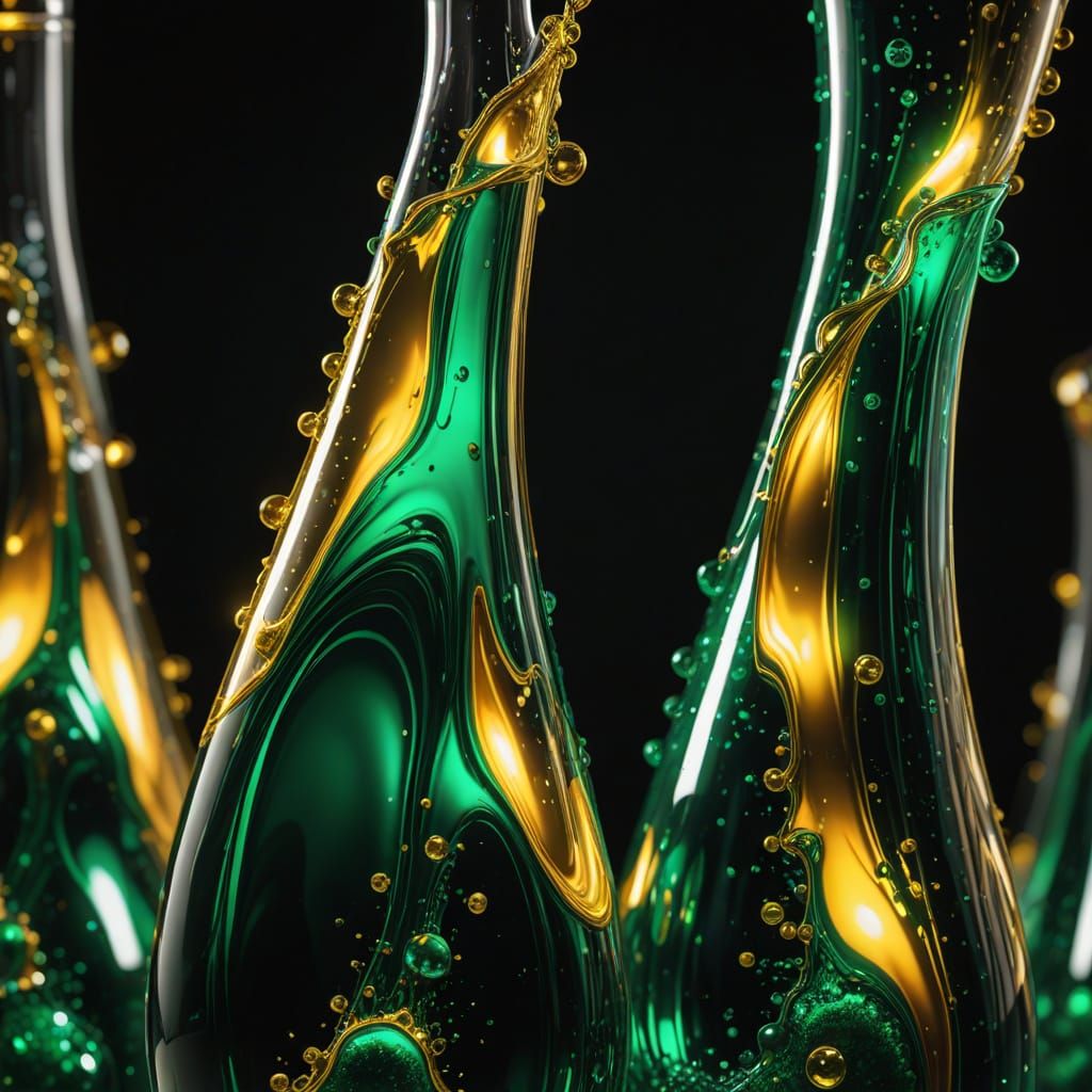 A mesmerizing, hyperrealistic lava lamp with metallic gold, silver, and ...