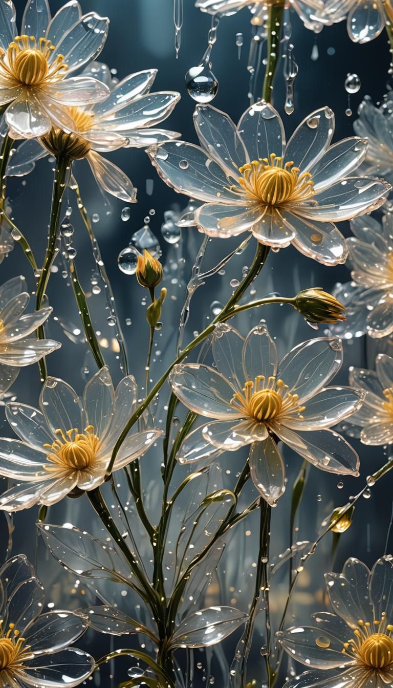 Flower rendering with sharp, glowing focus, Water droplets stick to ...
