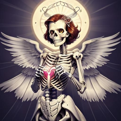 Skeleton angel - Pin-Up Skeleton Angel with Radiant Dendriti...