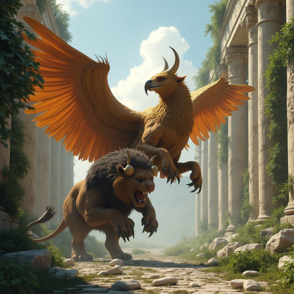 Two Fantasy Creatures Fighting - Two Fantasy Creatures Fight...