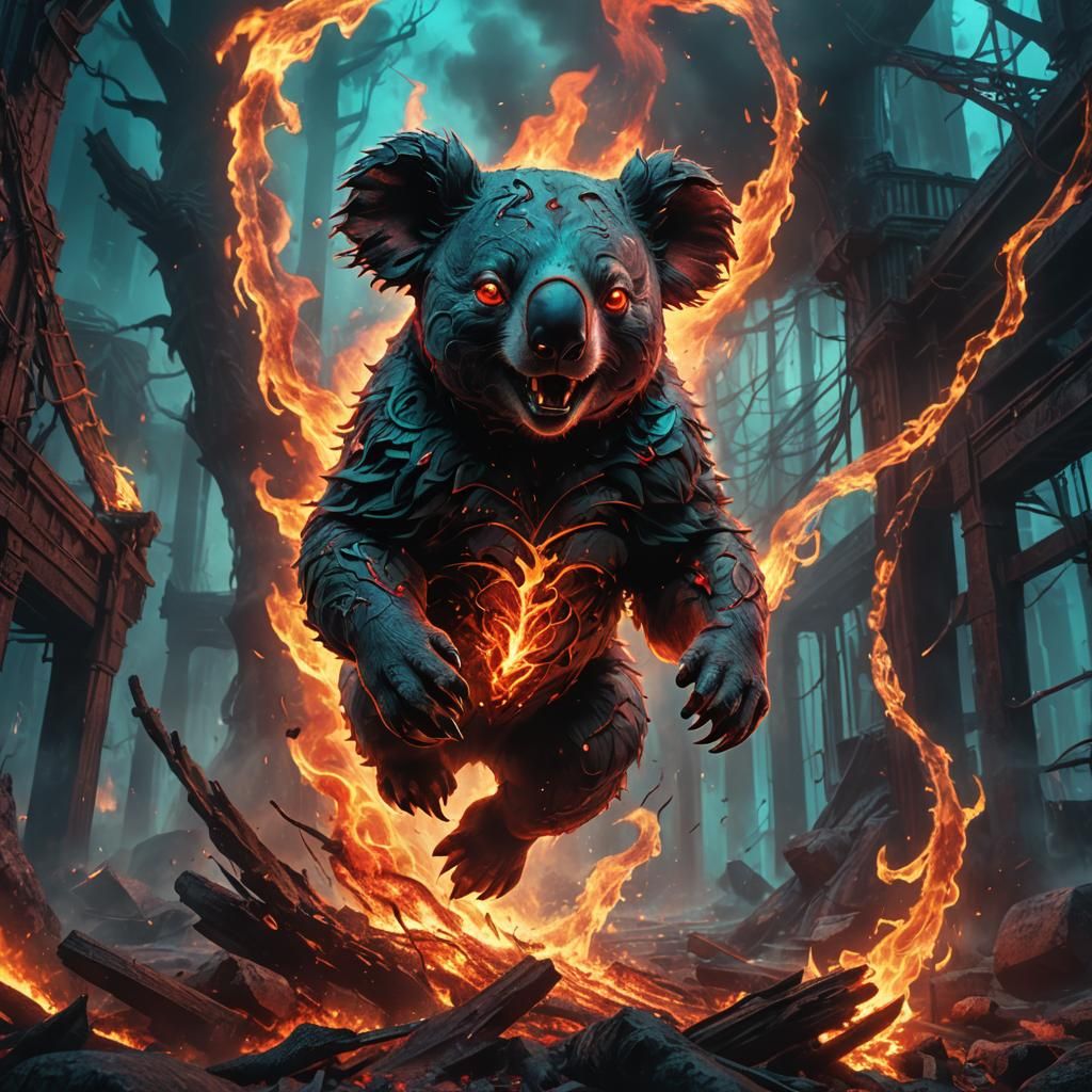 Demonic koala bear escaping from hell, ((red eyes)) - AI Generated ...