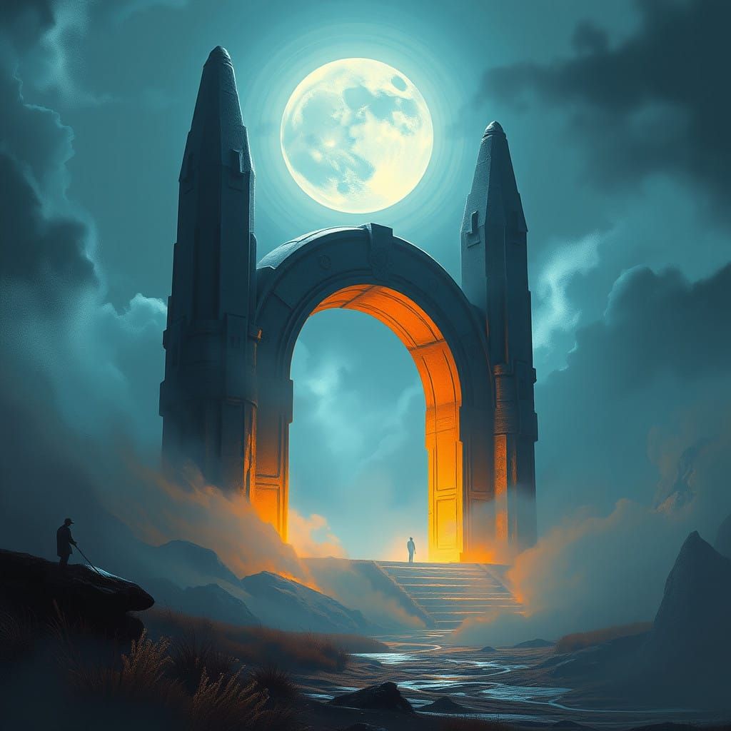 The Stargate of Avalon in fool moon light