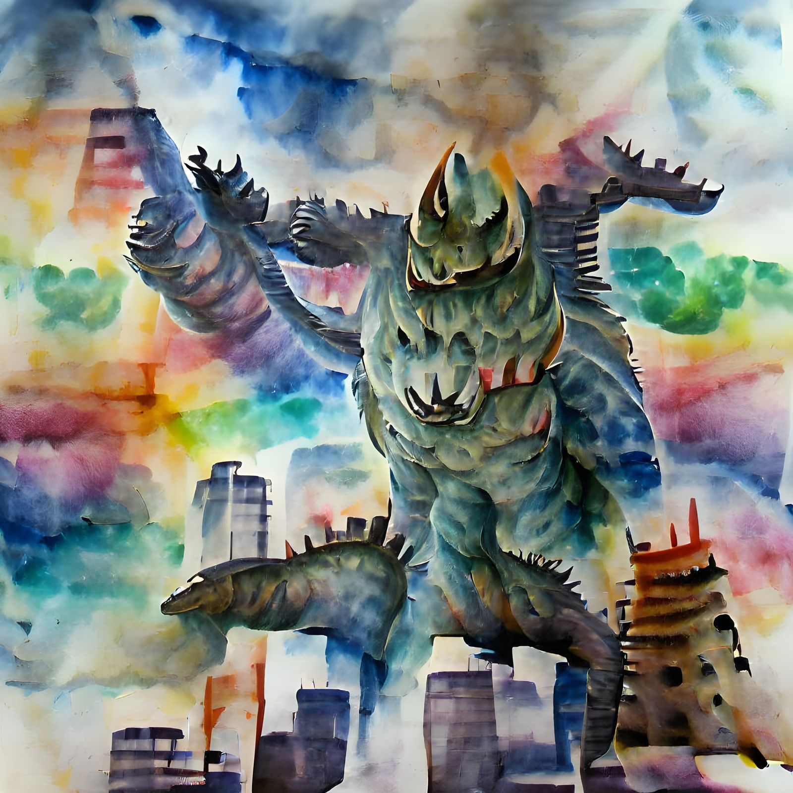 Kaiju watercolor - AI Generated Artwork - NightCafe Creator