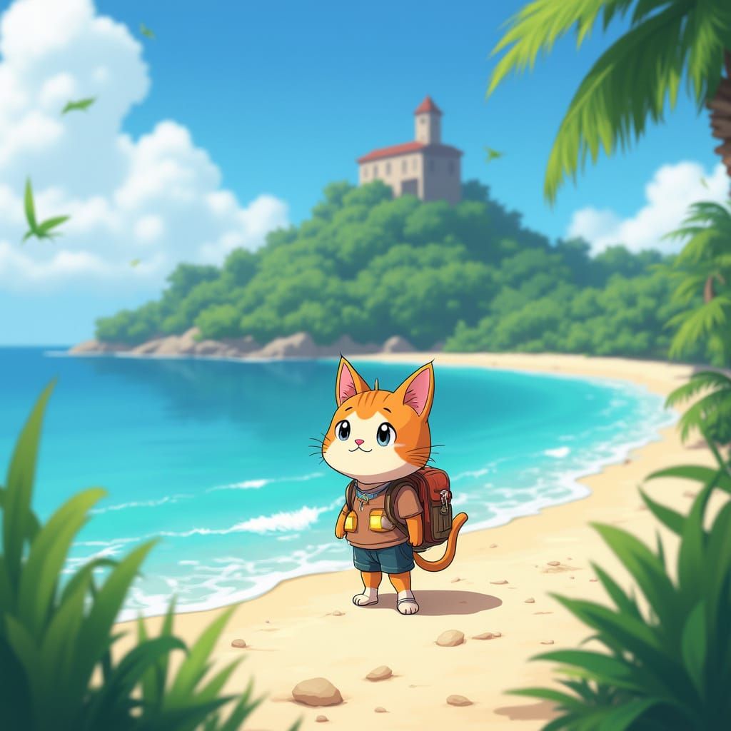 Lost Cartoon Cat Discovers Hidden Talents on Deser... - AI Art