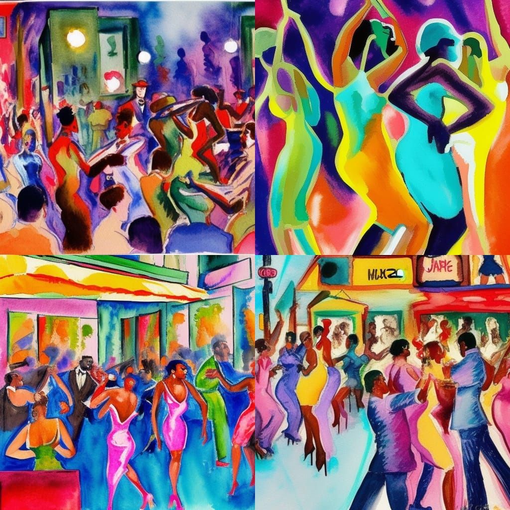 Harlem jazz club hot dancing packed disco with Dj and big speakers go ...