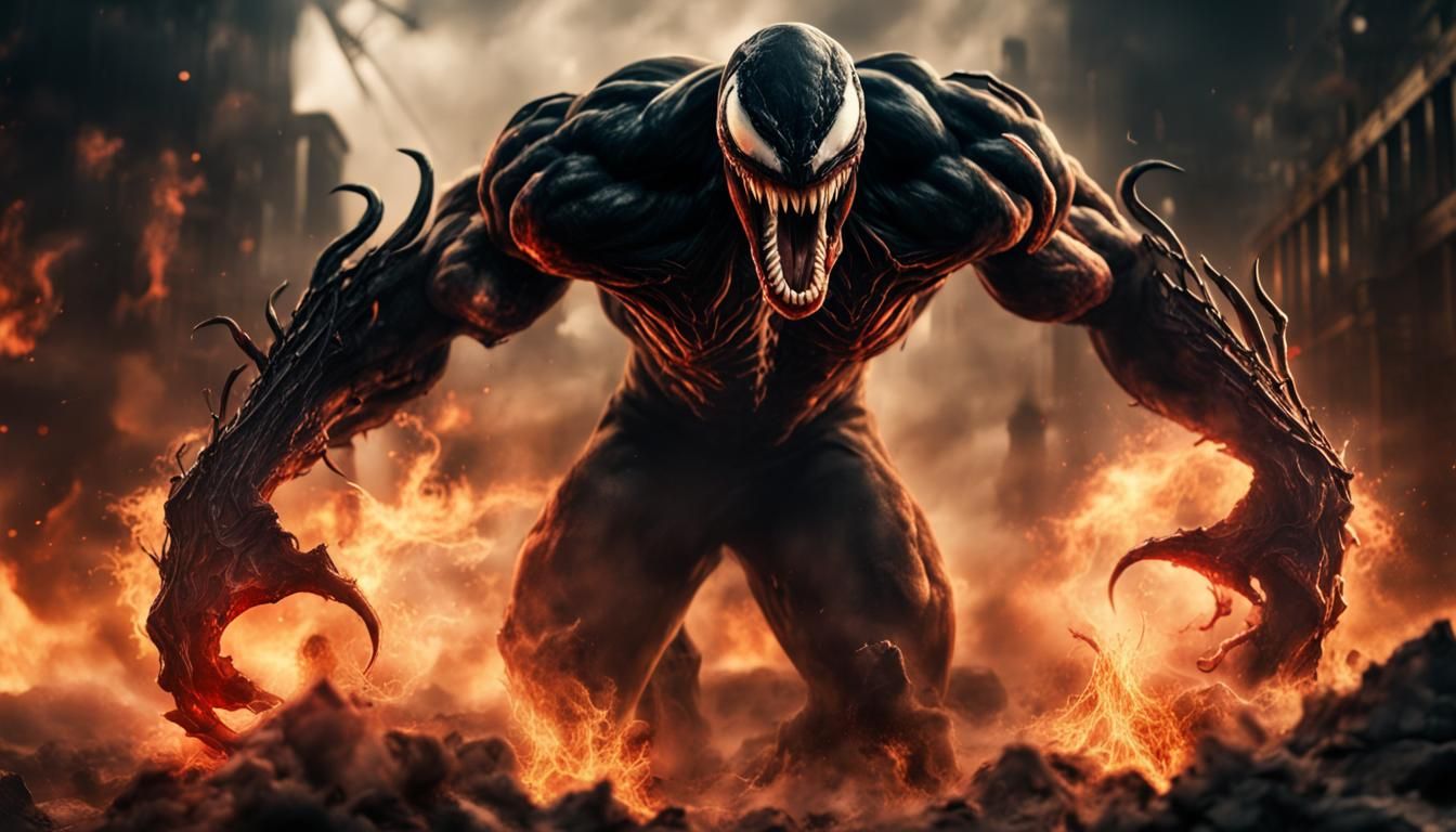 sinister evil muscular female Venom angry fists clench in rage ...