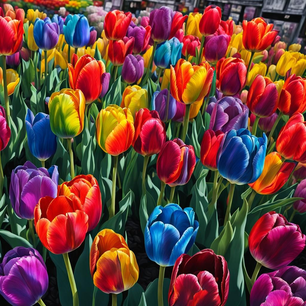 Radiant Spectrum: A Bouquet of Rainbow Tulips - AI Generated Artwork ...