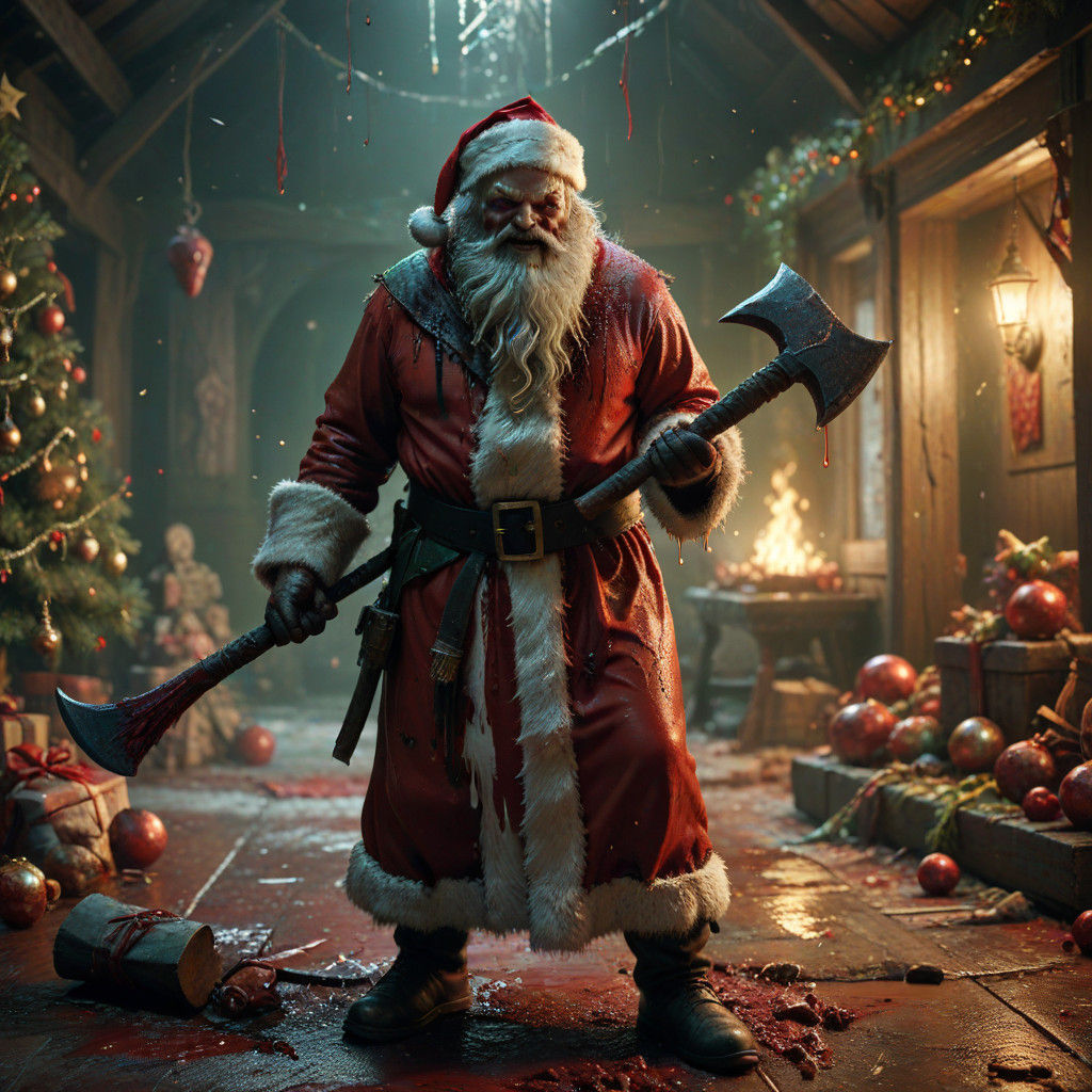 Ethereal Christmas Nightmare: Evil Santa in a Bloo... - AI Art