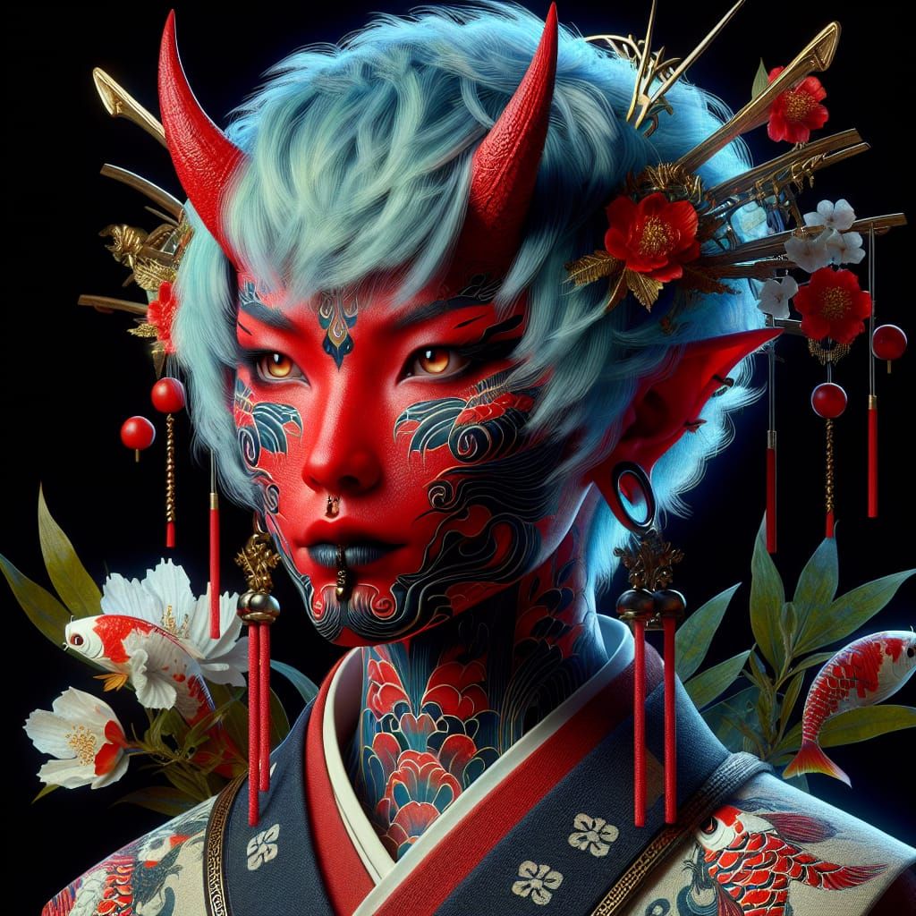 Japanese red Oni 5 - AI Generated Artwork - NightCafe Creator