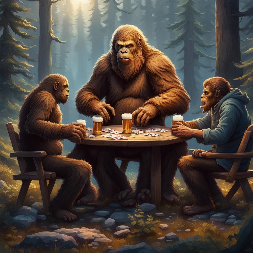 Sasquatch playing cards - AI Generated Artwork - NightCafe Creator