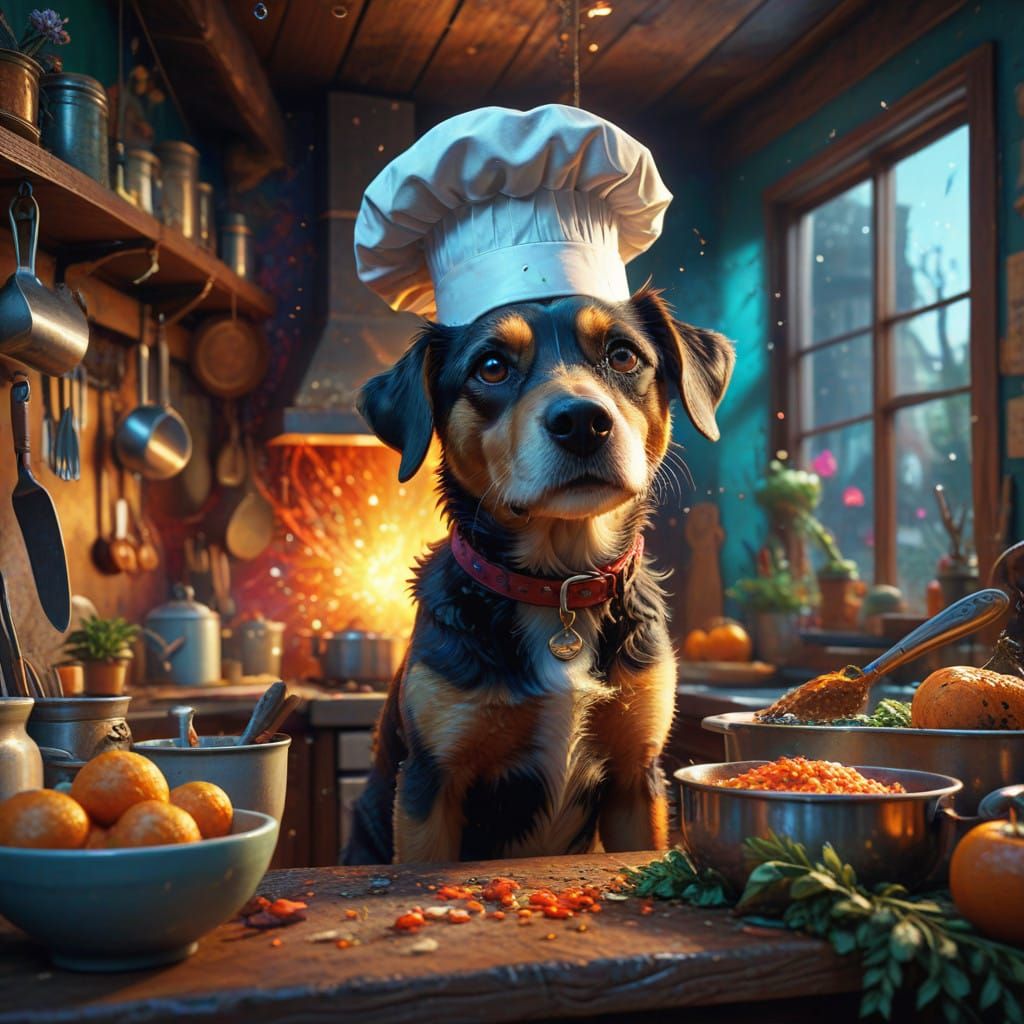 The dog chef - Whimsical Wonderland Chef in Cinematic Digita...