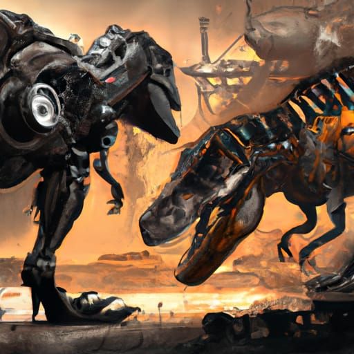 A cyberpunk T rex vs a steampunk T rex, digital art - AI Generated ...