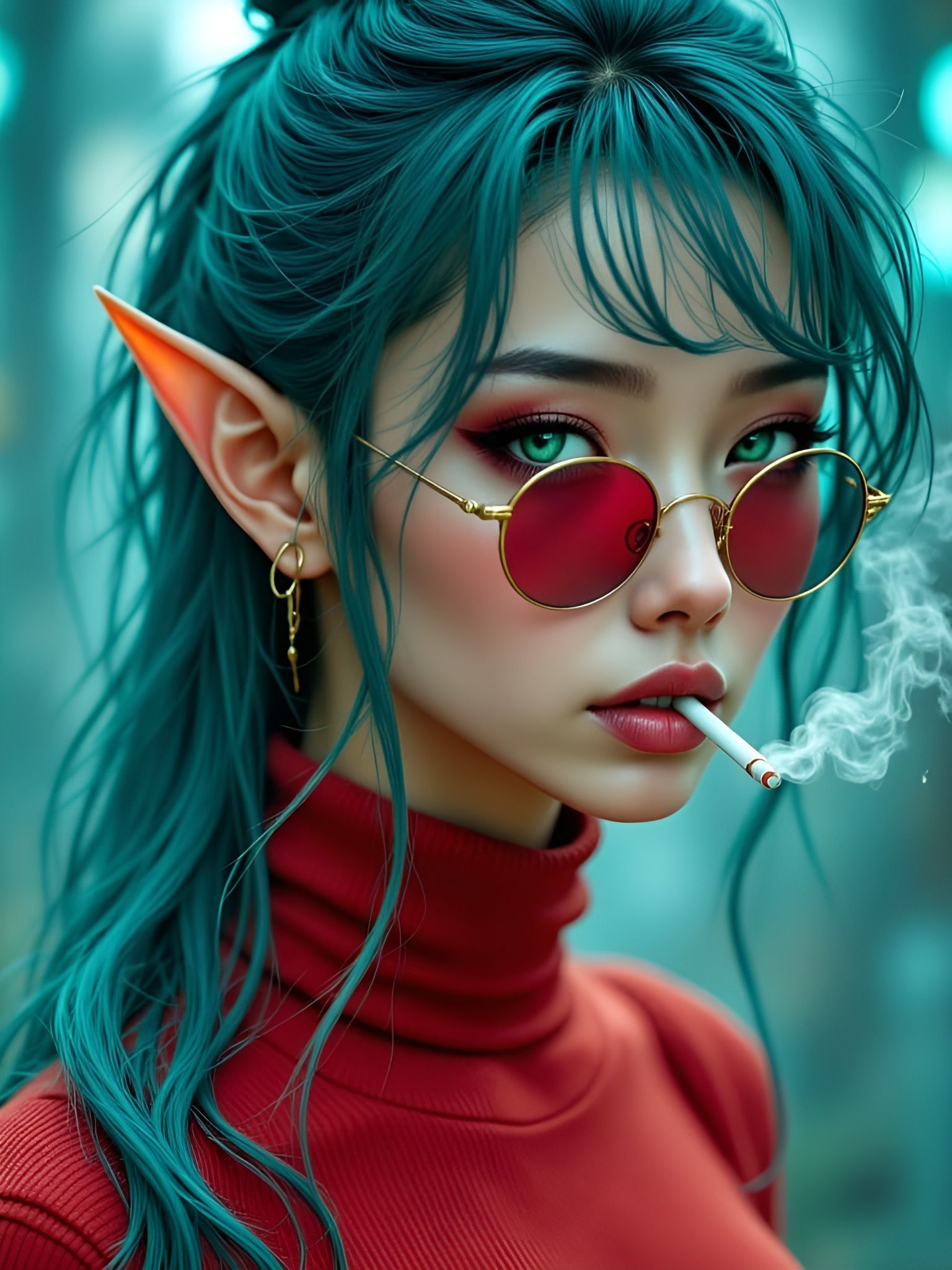 Emerald Ember - Stylized Portrait of a Modern Asian Elf Woma...