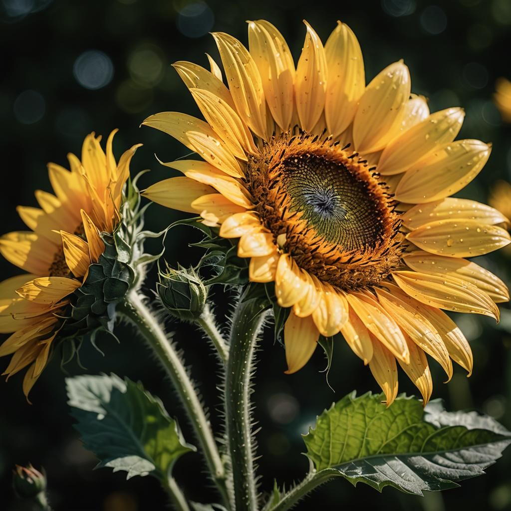 Blüte einer Sonnenblume, voll aufgeblüht und die Blutteblätter bewegen ...