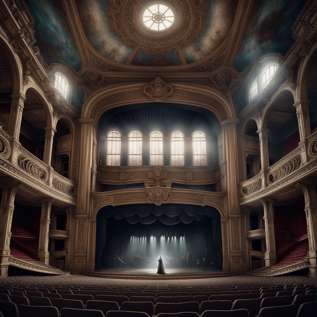 Ghost singing on stage of an abandoned opera house - AI Generated ...
