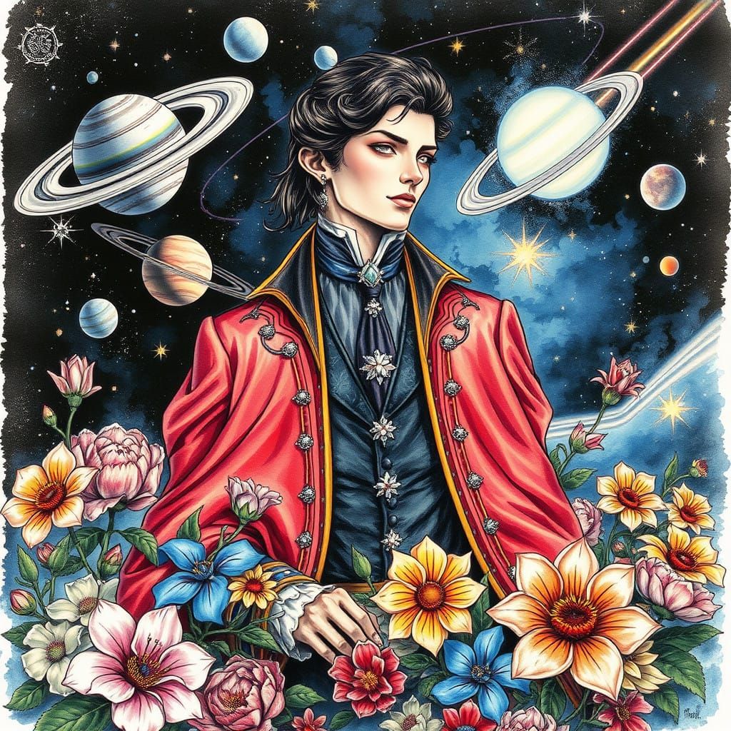 Elegant Space Noble in a Dreamlike Ballroom - AI Art