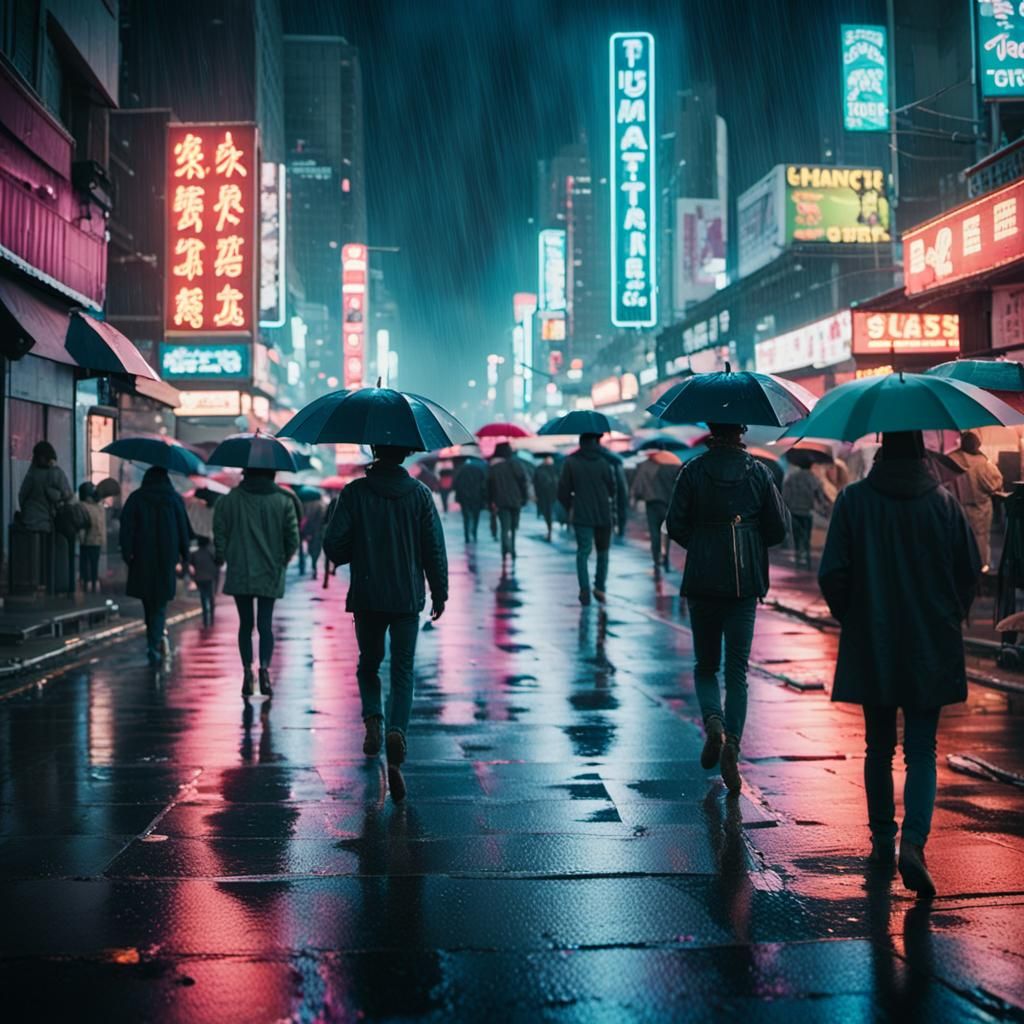 Rainy night, neon signs - AI Generated Artwork - NightCafe Creator