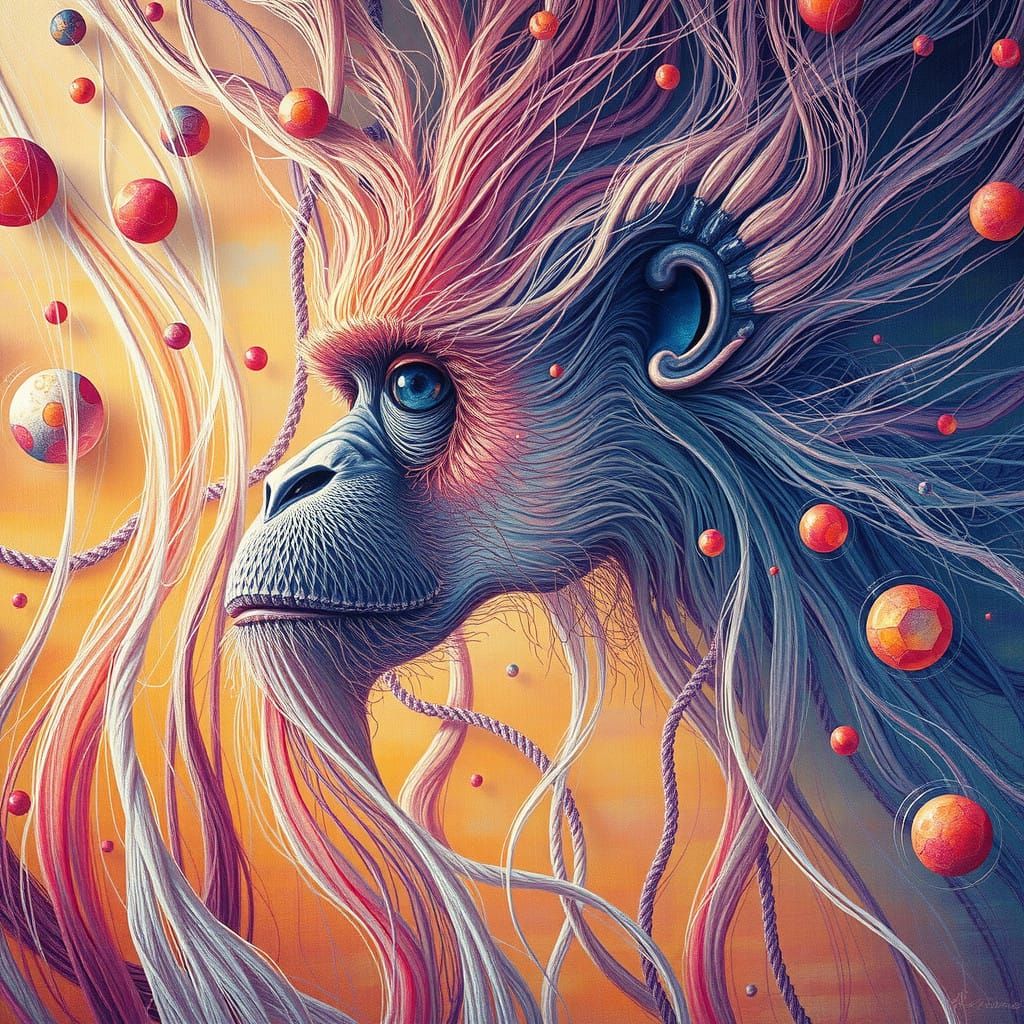 monkey - Ethereal Ape Form Emerges from Iridescent Threads i...