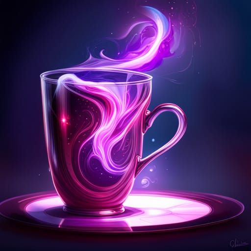 cup of codeine, purple liquid in cup glowing, fantasy, dramatic ...