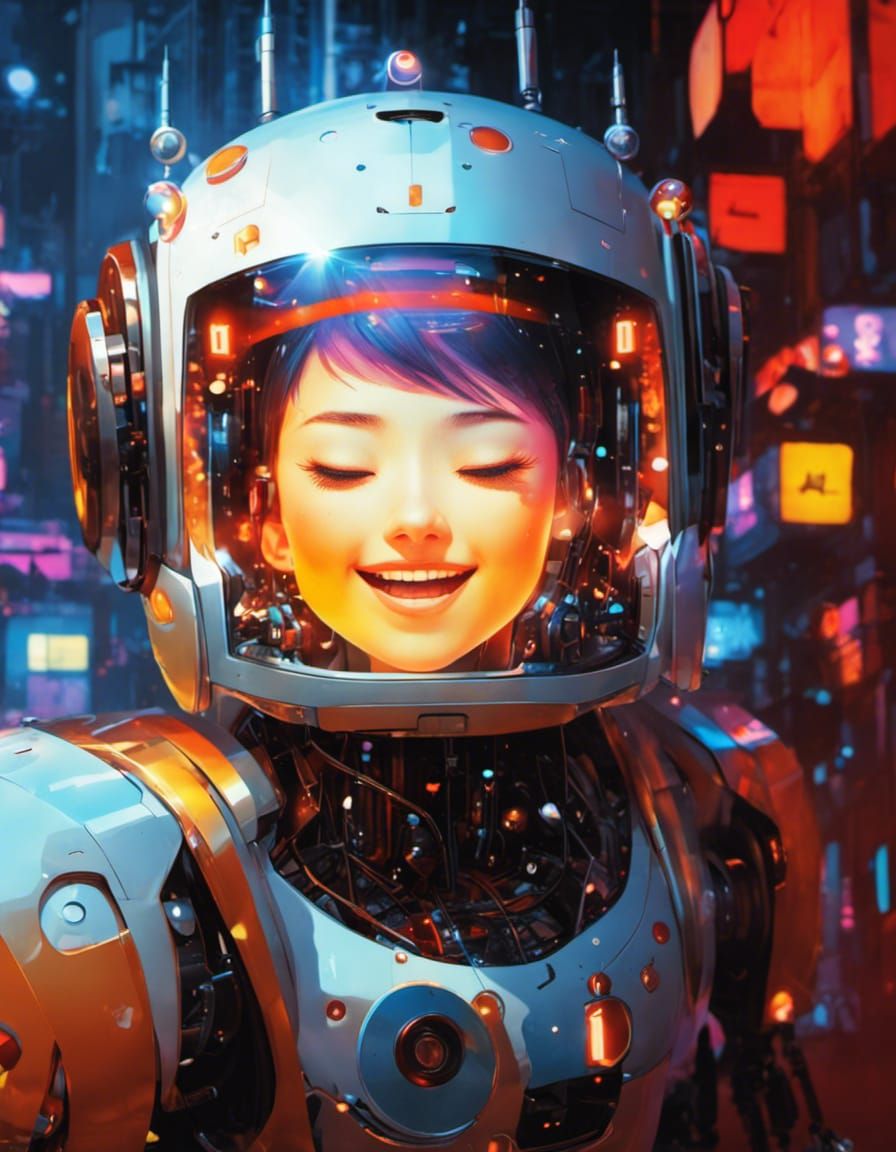 The robot with a digital screen monitor embedded in a humanoid head or ...