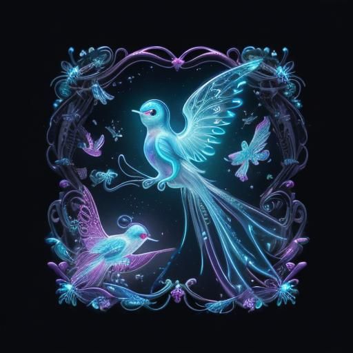 STUNNINGLY BEAUTIFUL happy Bioluminescence birds FINELY DETAILED with ...