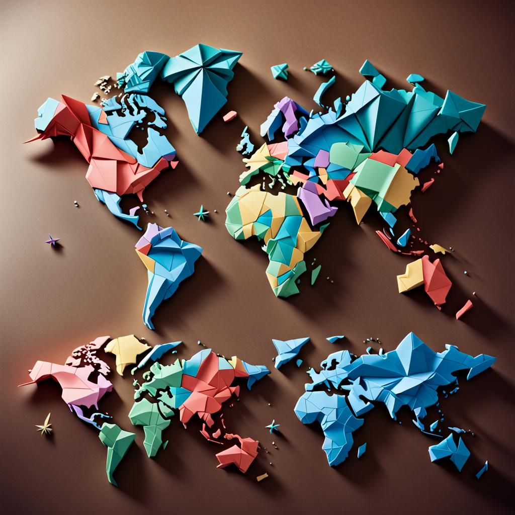 Cartogram map of the countries of the world Origami paper folds ...
