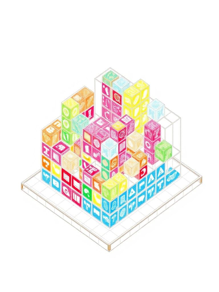 Pixar-Inspired Tetris Wireframe Diagram - AI Art