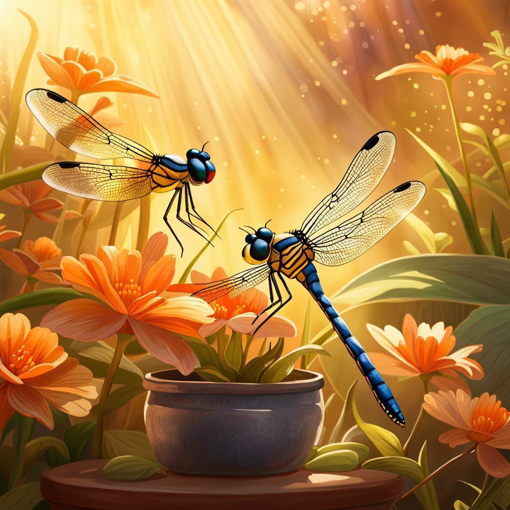 Golden Hour Dragonflies - AI Generated Artwork - NightCafe Creator