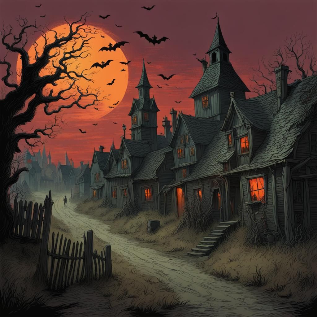 Haunted Countryside Village - AI Generated Artwork - NightCafe Creator