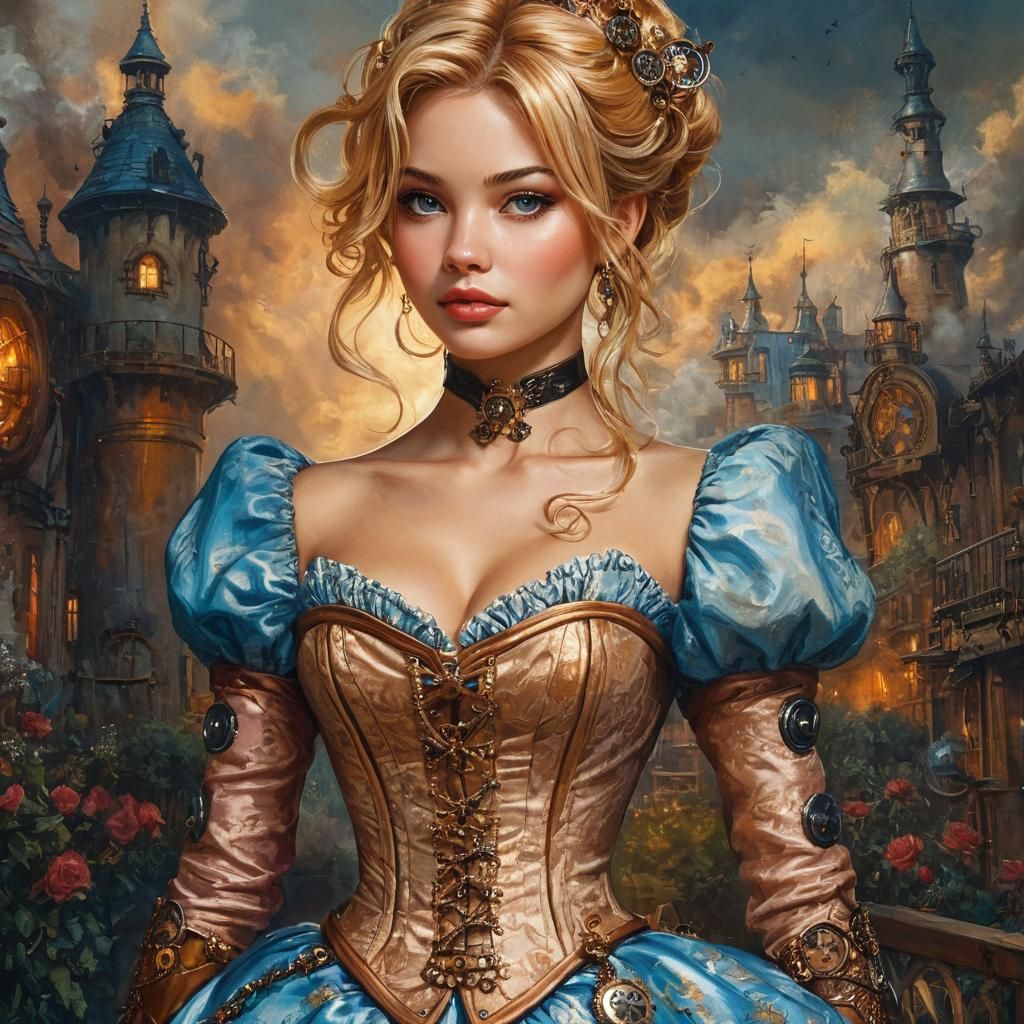 Steampunk Cinderella in Elegant Industrial Attire - AI Art