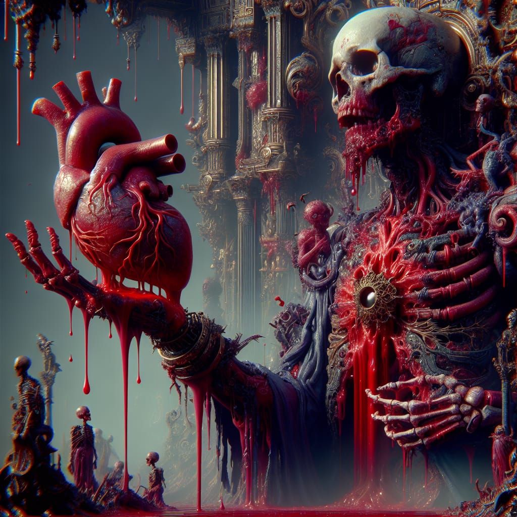 A detailed scene of a fantastical concept art. Imagine a skeleton ...