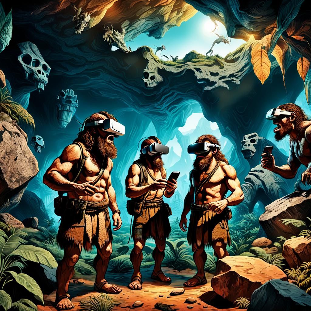 Cavemen experiencing virtual reality - AI Generated Artwork - NightCafe ...