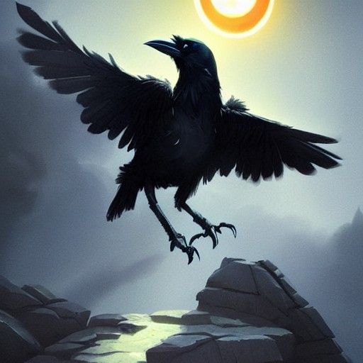 A raven carrying a bright light in the darkness, 8k resolution ...