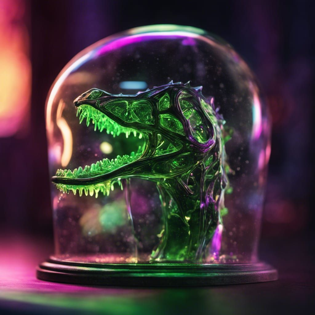 Macro shot of electric plasma translucent Barney shaped like a glass ...