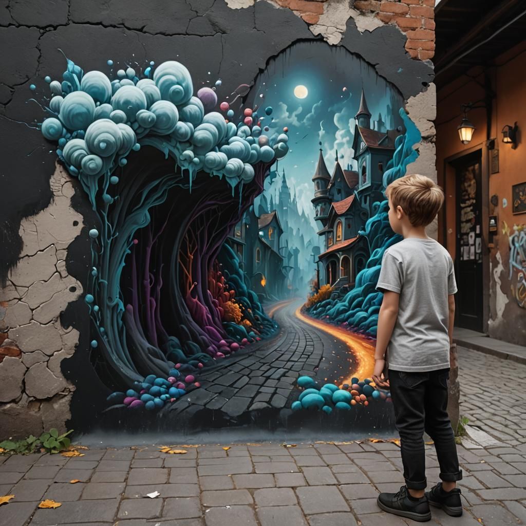 chalk art illusion on a wall - AI Generated Artwork - NightCafe Creator