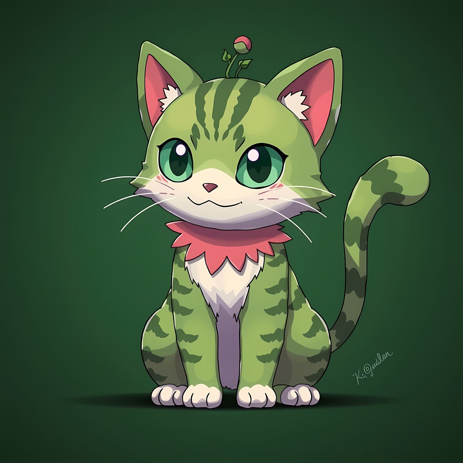 Fakemon: Melomeow - Whimsical Watermelon Cat Fakemon with St...