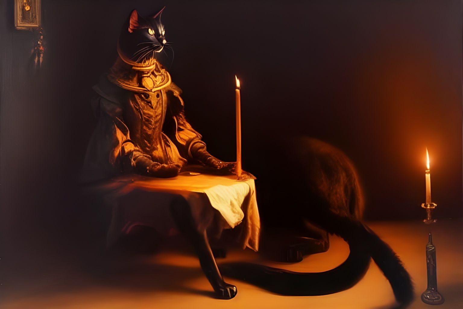 Arranged scene v35.112 - Humanoid Cat Goddess in Renaissance...