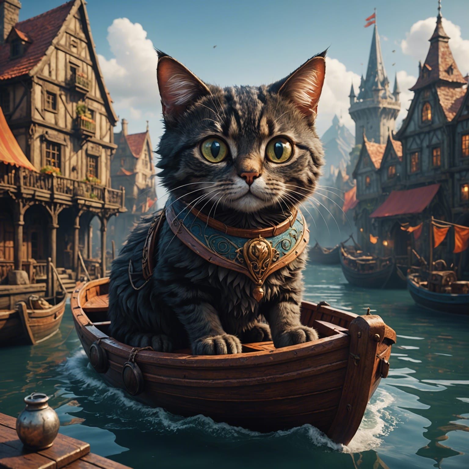 big cat in a little boat - AI Generated Artwork - NightCafe Creator
