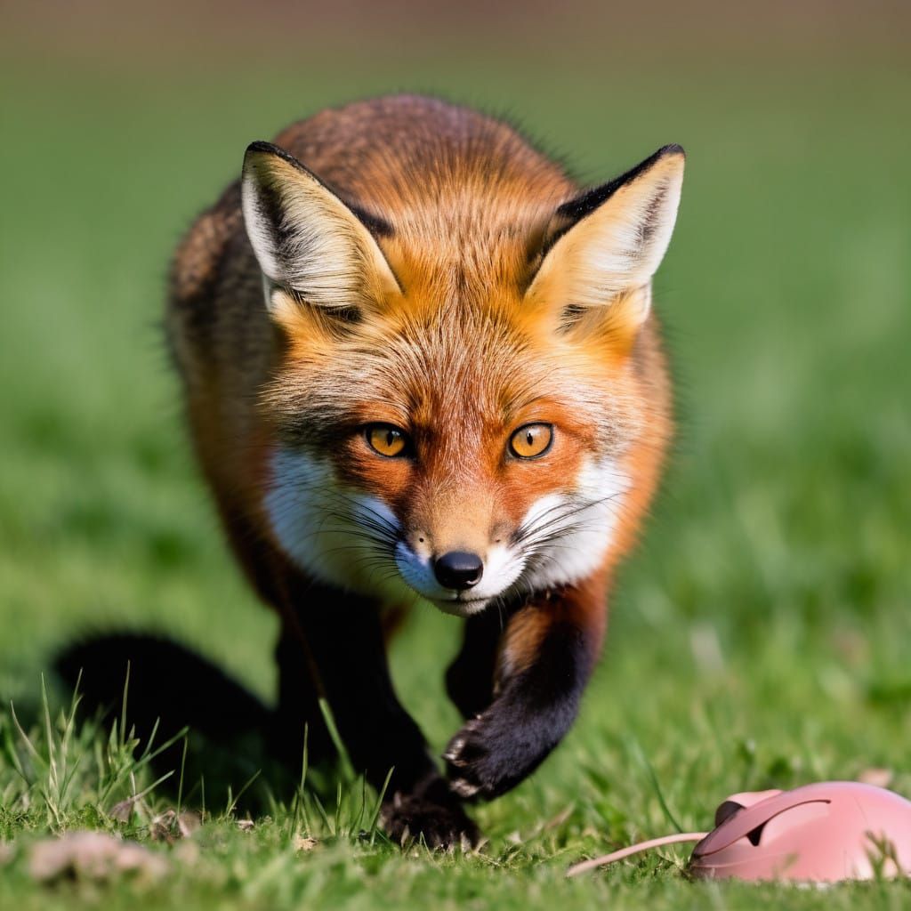 A fox about to pounce on a mouse - Fox in Mid-Pounce as Digi...