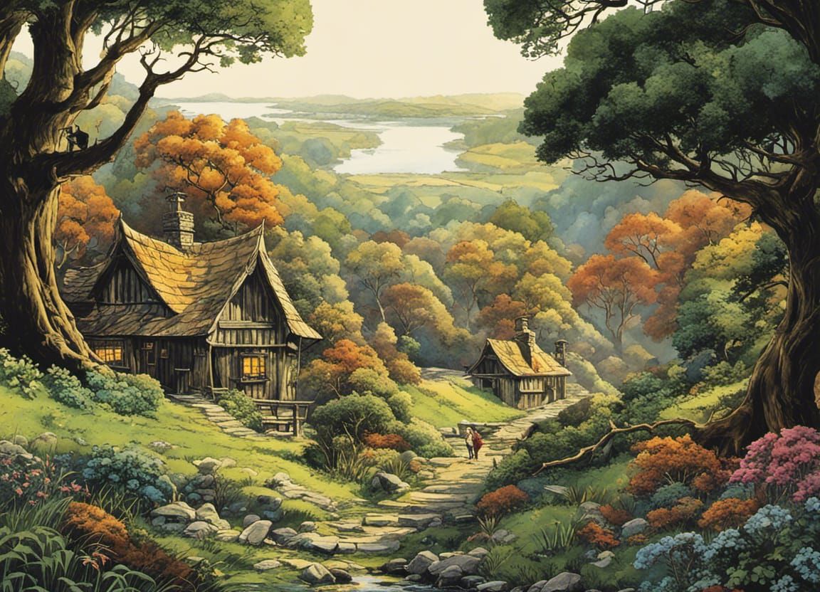 Frodo Baggins and company meeting Bombadil in Old Forest - AI Generated ...